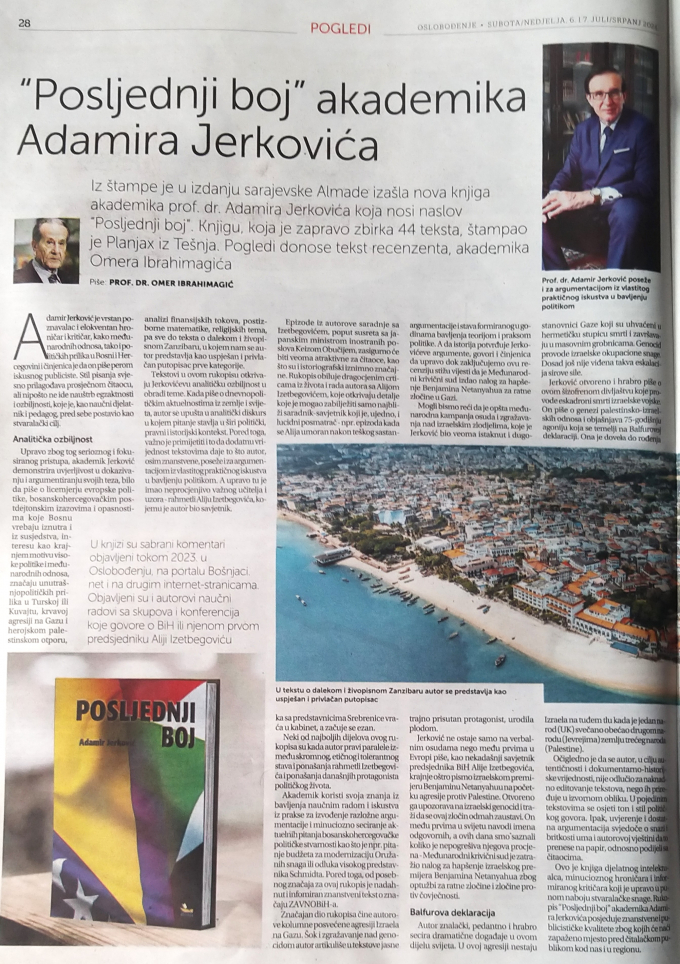 „POSLJEDNJI BOJ“ AKADEMIKA ADAMIRA JERKOVIĆA — Bosnjaci.Net