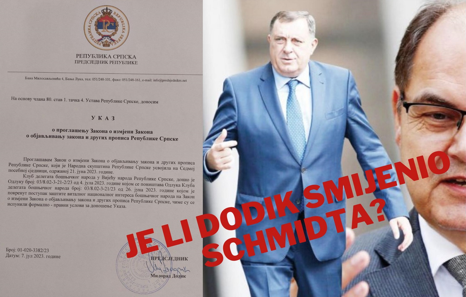 ŠTA ĆE OHR? JE LI SVOJIM UKAZOM DODIK 'SMIJENIO' SCHMIDTA!? — Bosnjaci.Net