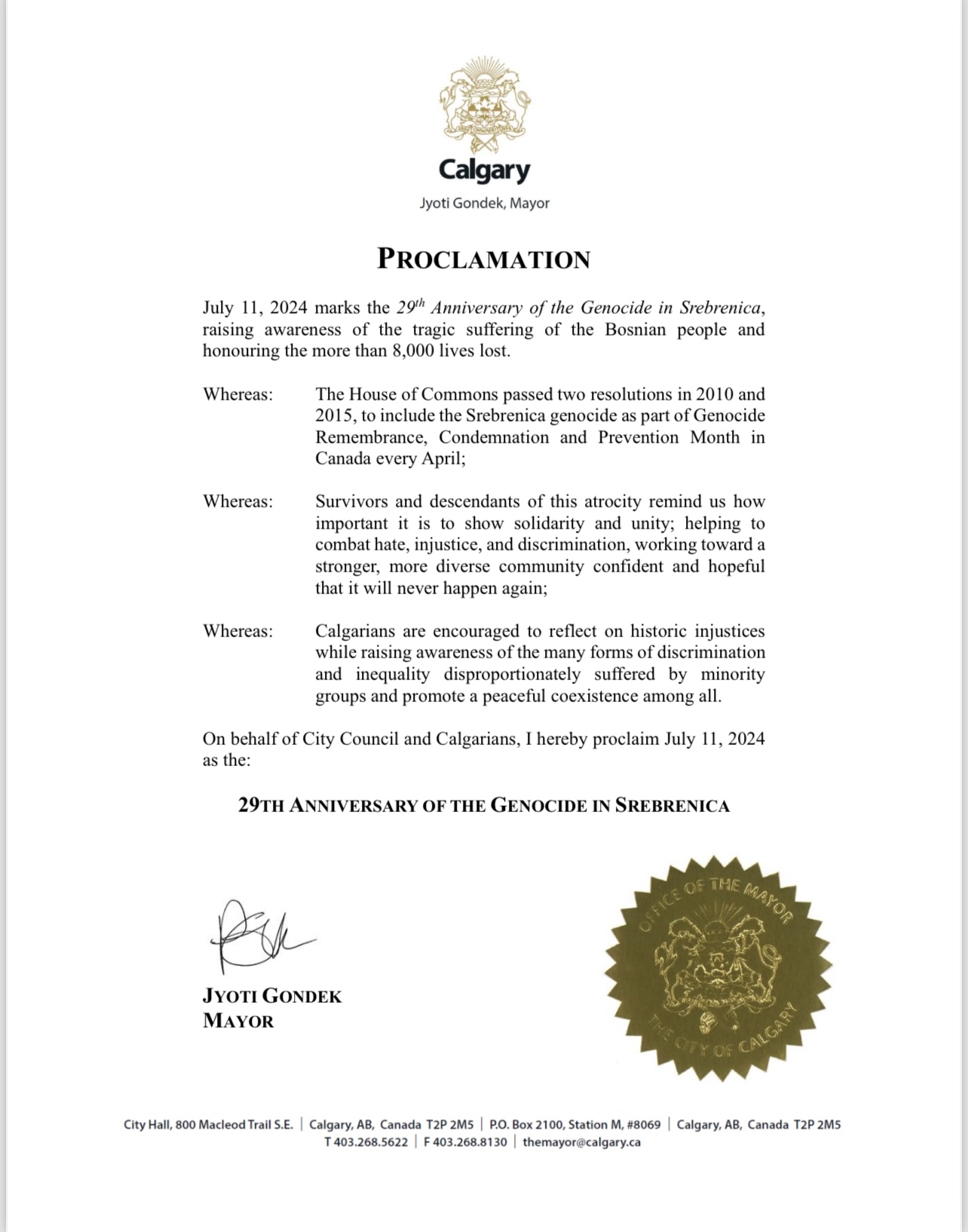 OLIMPIJSKI KALGARI PROGLASIO 11. JULI DANOM SJEĆANJA NA ŽRTVE GENOCIDA ...